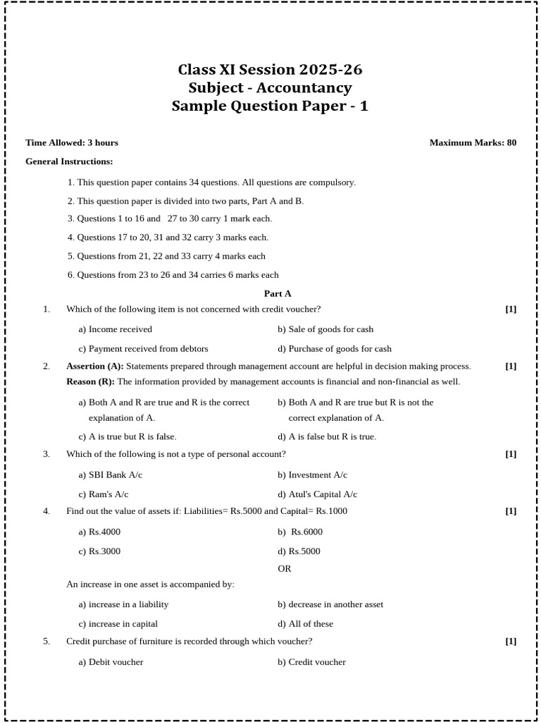 CBSE Sample Paper Class 11 Accountancy 2026 Set 1 PDF Download | PDF ...