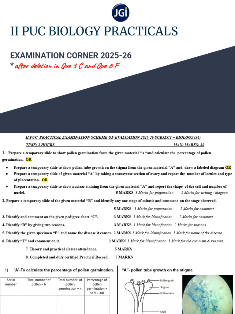 New Examination Corner 2025-26-II Puc Biology Practicals | PDF ...
