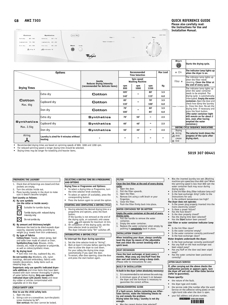Whirlpool Dryer Manual 01 | PDF | Clothes Dryer | Washing Machine