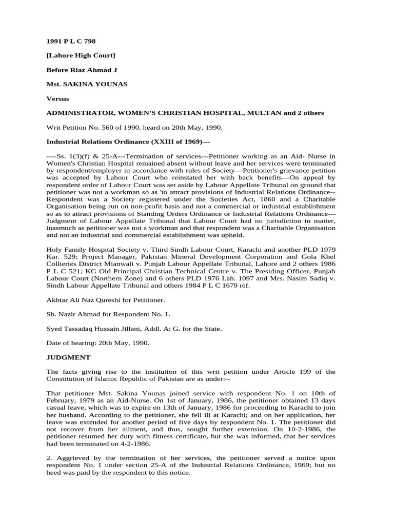 1991 P L C 798 | PDF | Appeal | Judgment (Law)