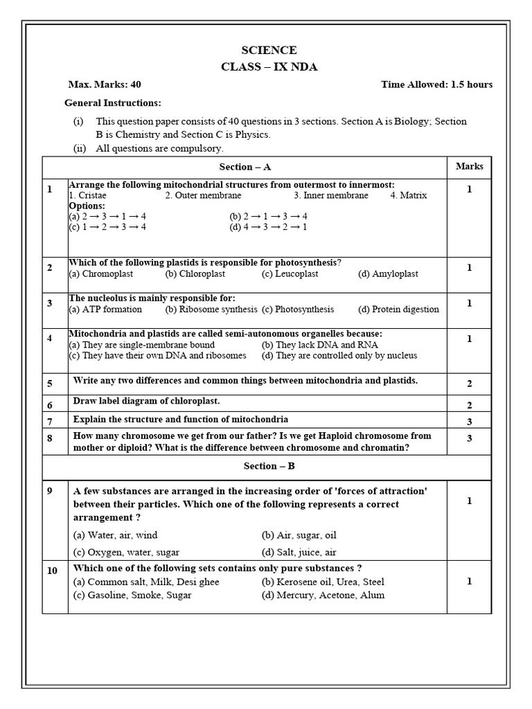 Class 9th Science 08-09-2025 | PDF | Mitochondrion | Newton's Law Of ...