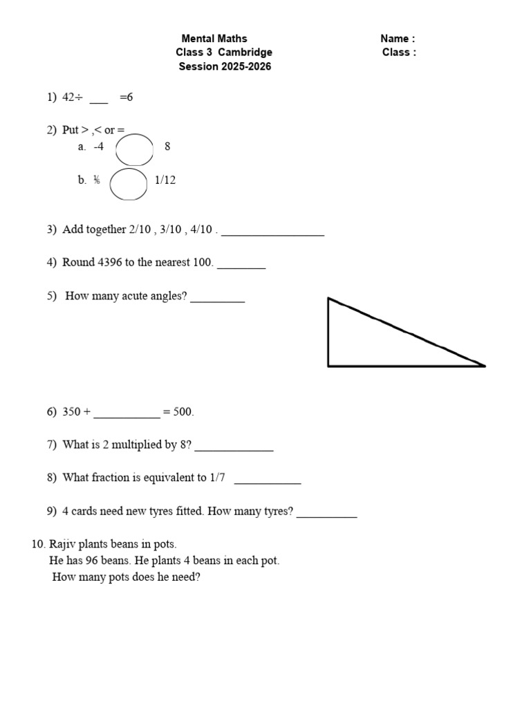 Sample Class 3 Mental Math's | PDF