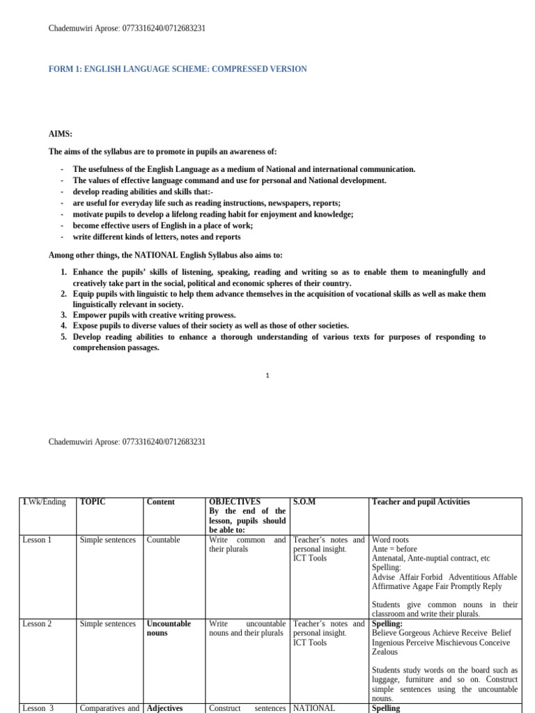 English Schemes Form 1 4 | PDF | English Language | Adverb