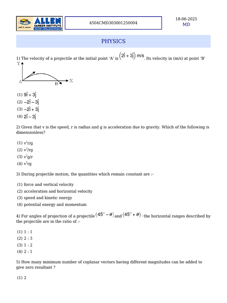 Allen Major Test 1 | PDF | Enzyme | Electron Configuration