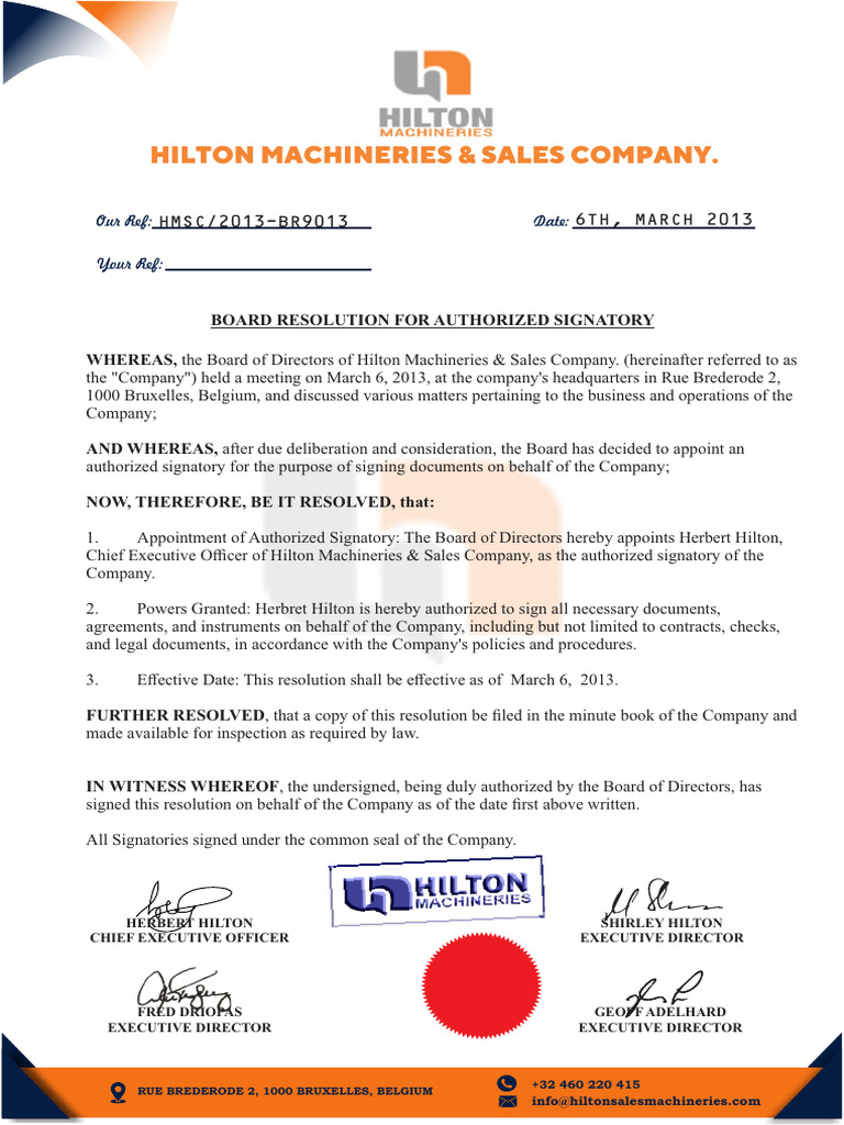 Hilton Board Resolution | PDF