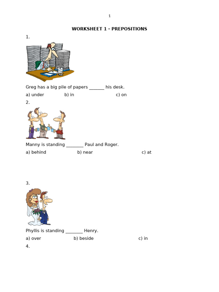 Worksheet 1 Prepositions | PDF