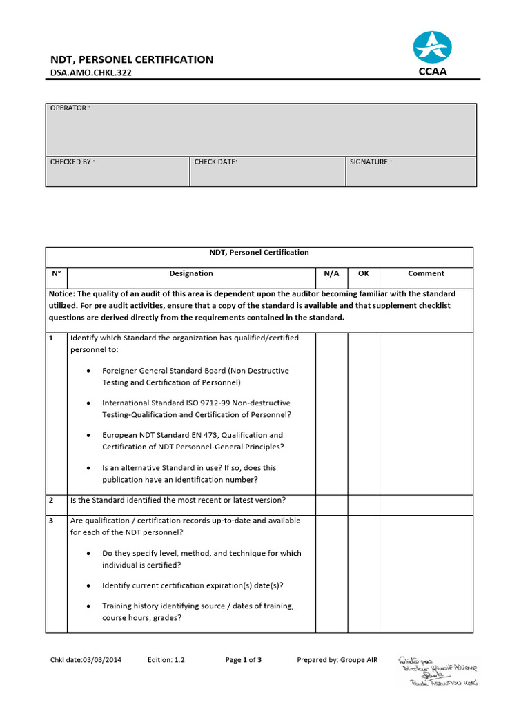 Dsa.amo.Chkl.322 Ndt Inspection | PDF | Nondestructive Testing ...