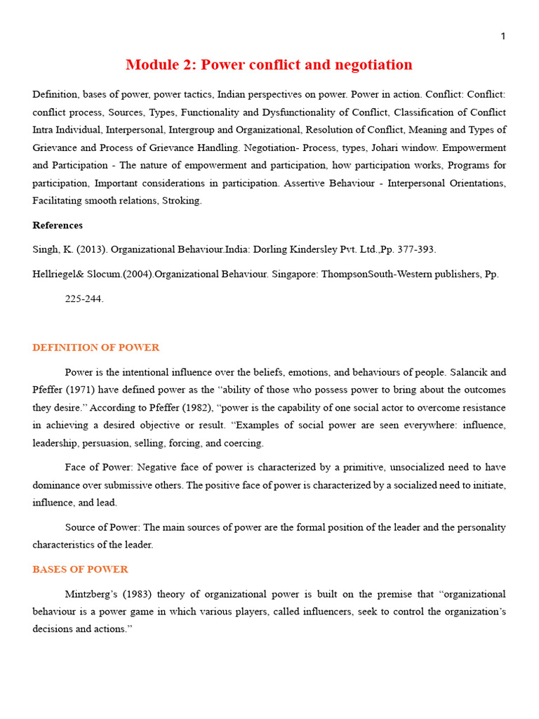 Module 2 - Power Conflict and Negotiation | PDF | Conflict (Process ...