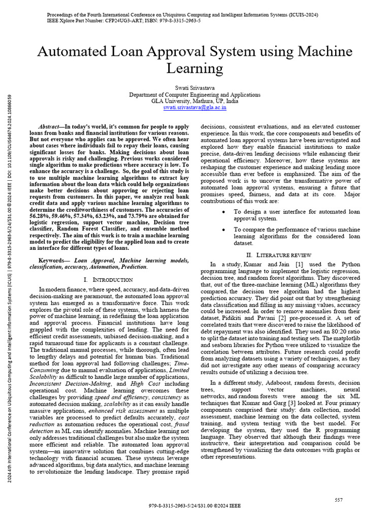 Automated Loan Approval System Using Machine Learning 8974 | PDF ...
