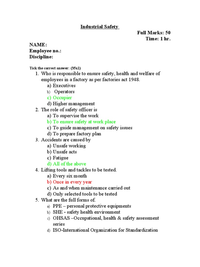 INDUSTRIAL Saftey Question Paper | PDF | Personal Protective Equipment ...