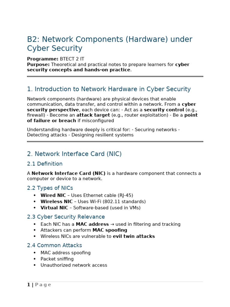 B2 Network Components (Hardware) - Cyber Security Notes | PDF ...