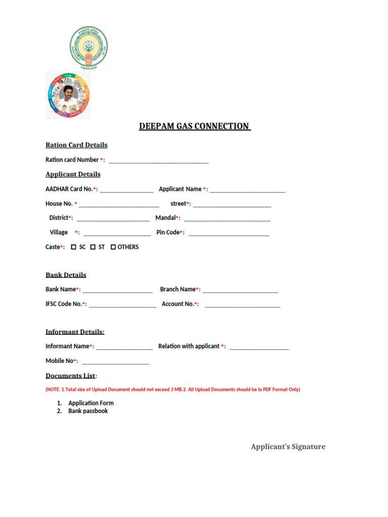 Deepam Gas Connection - Application Form | PDF