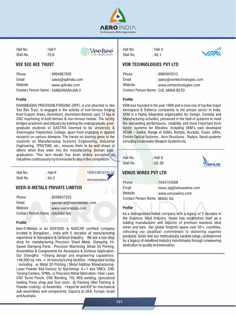Aeroshow 2025 Dir - ContactDetails-25 | PDF