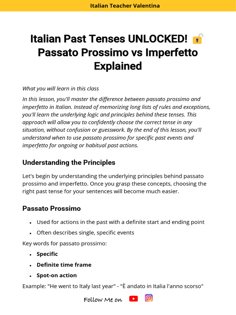 Passato Prossimo vs Imperfetto VALENTINA | PDF | Semantics | Syntax