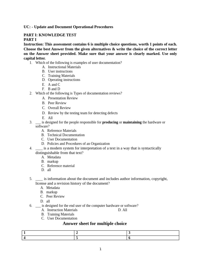 Update and Document | PDF | Multiple Choice | Computing