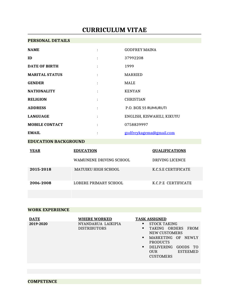 Godfrey Maina Cv. Docs | PDF | Intelligence