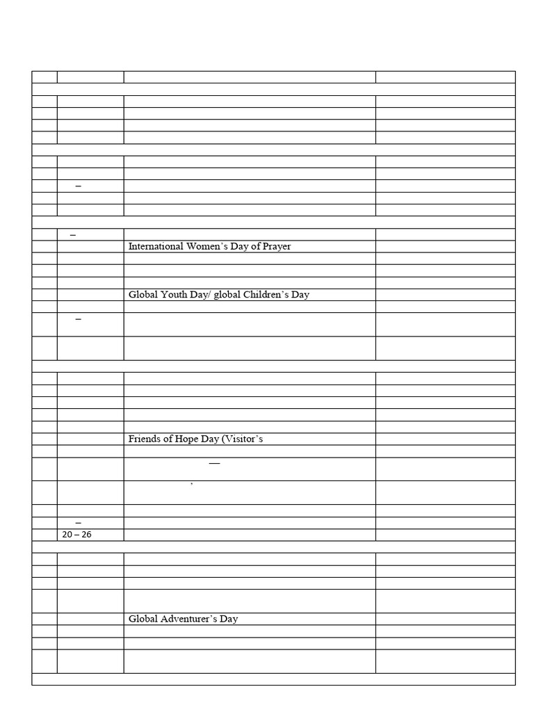 Draft Calendar of Events 2026 - Swguc | PDF | Seventh Day Adventist ...