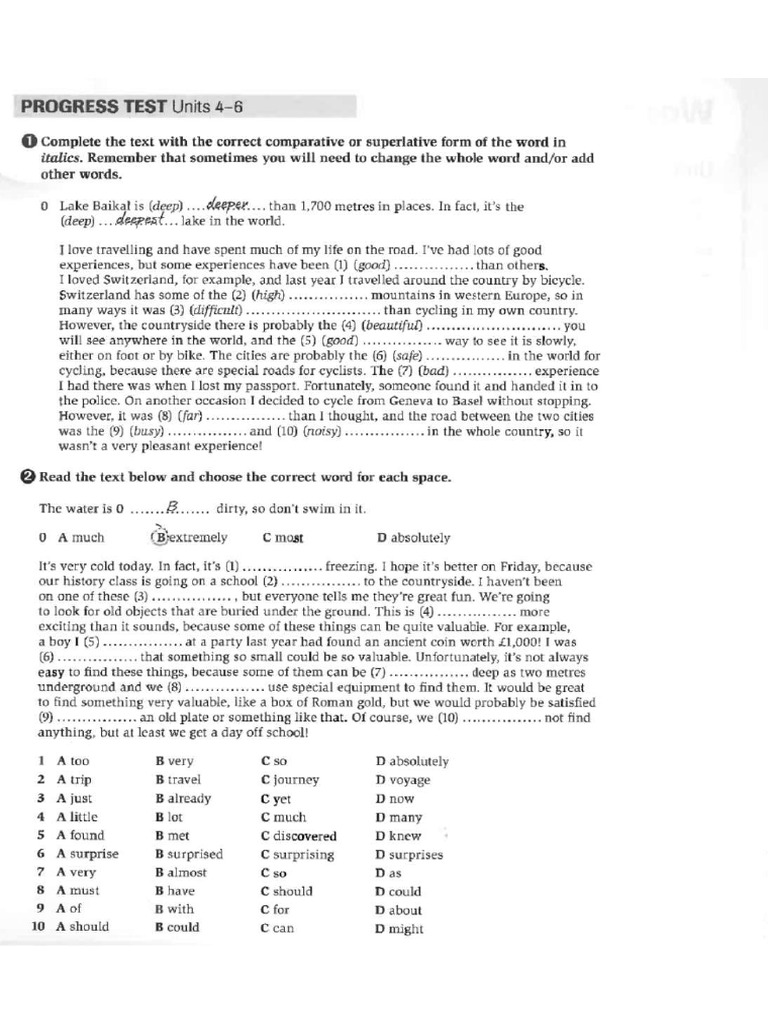 Progress Test UNITS 4-6 | PDF