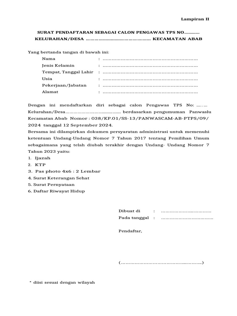 Lampiran Surat Pernyataan Ptps 2024 | PDF