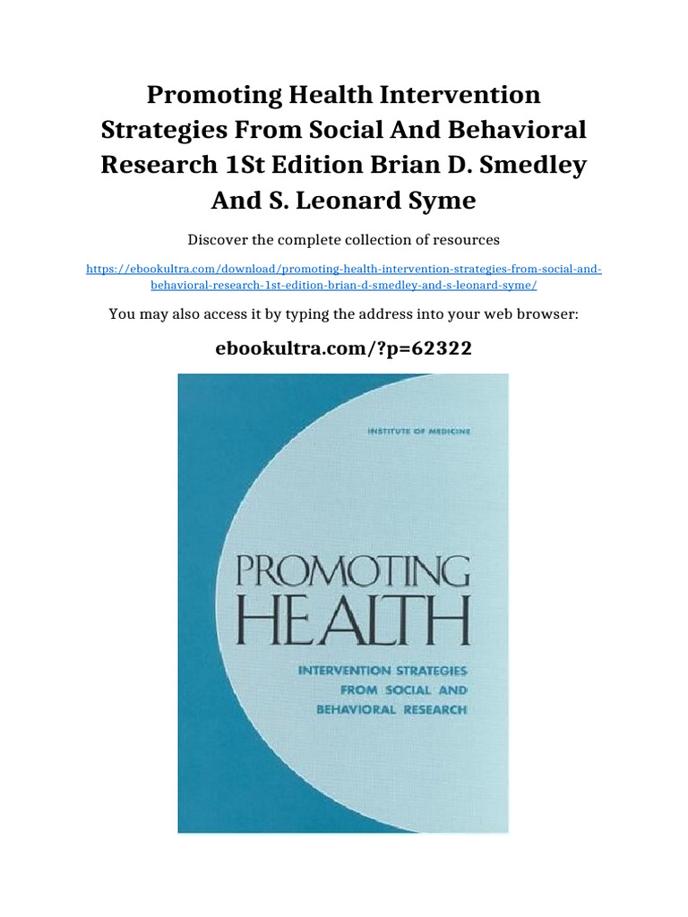 Promoting Health Intervention Strategies from Social and Behavioral ...