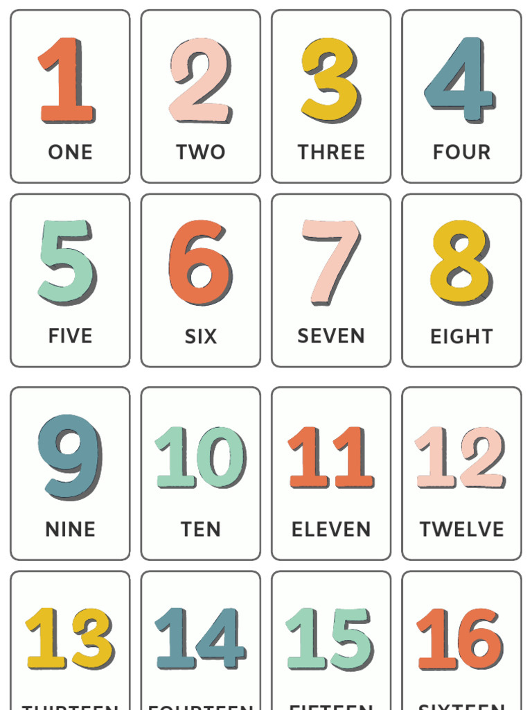 White Colorful Numbers From 1 To 20 Flashcards | PDF