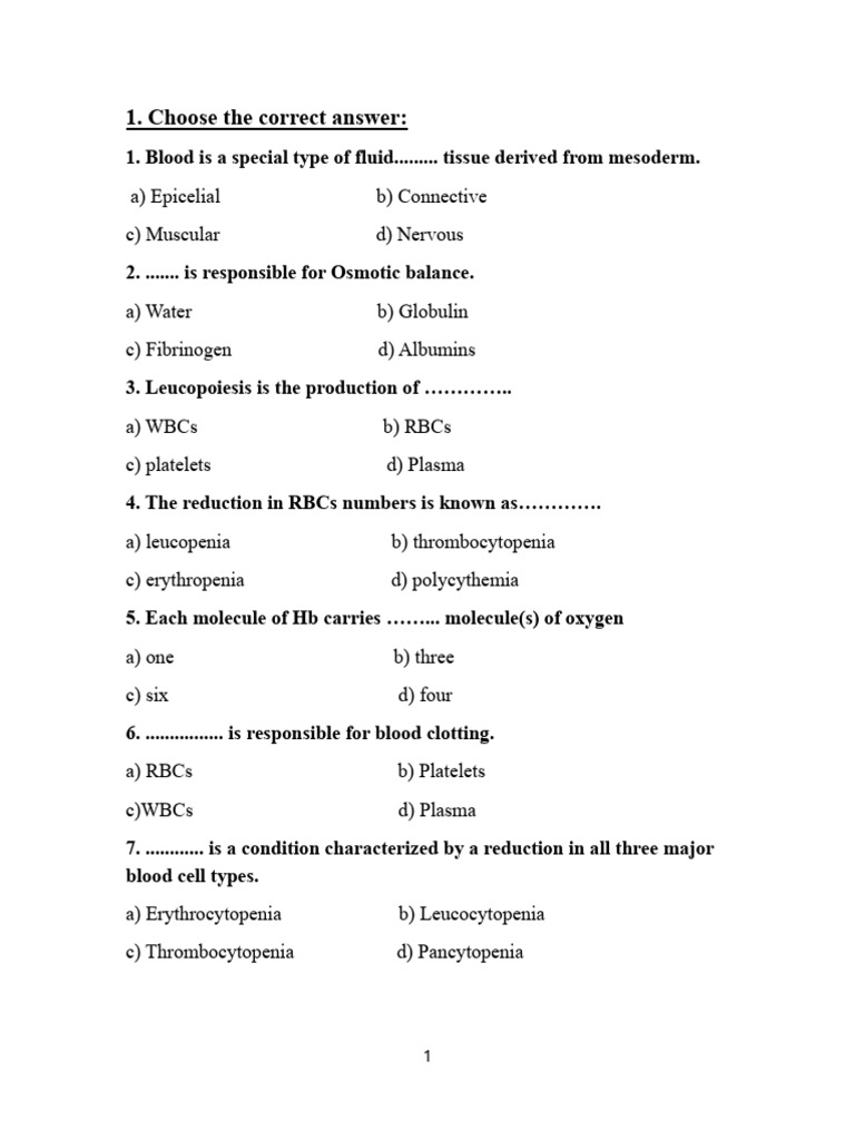 Final blood questions without answers-1 | PDF | Lymphatic System ...
