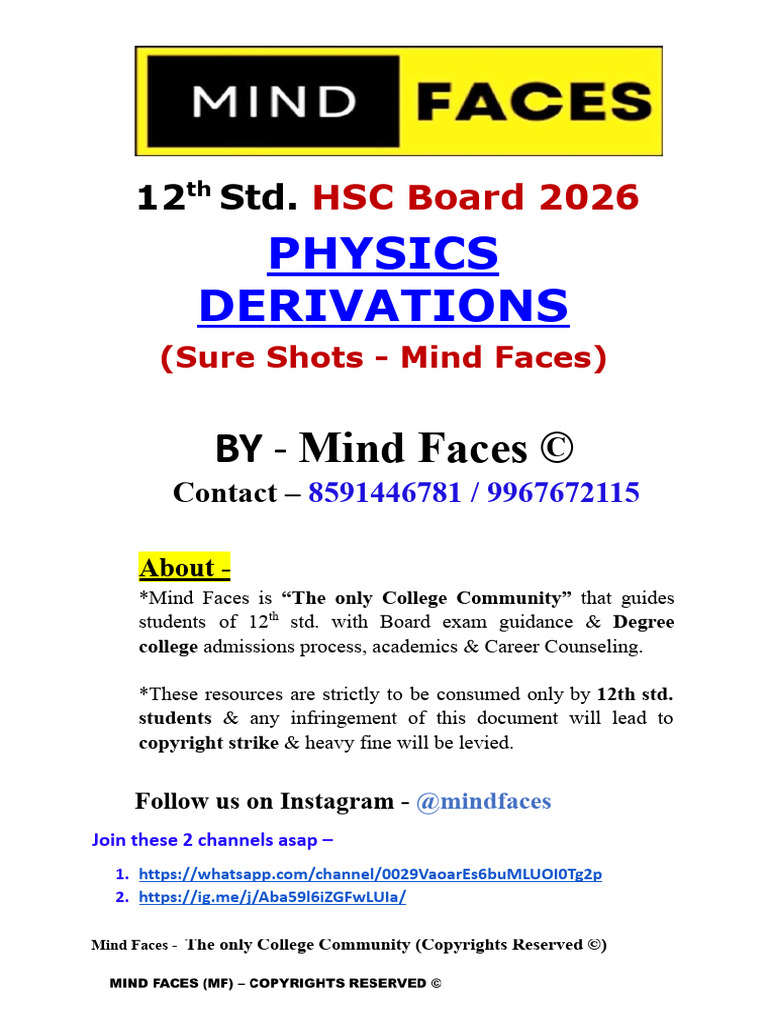 Mind Faces - Physics Derivations Hsc Board | PDF | Gases | Inductor