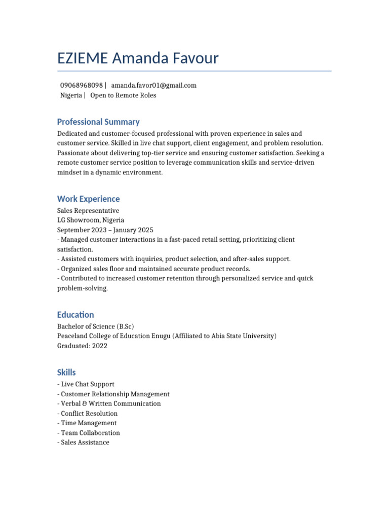 EZIEME Amanda Favour CV | PDF