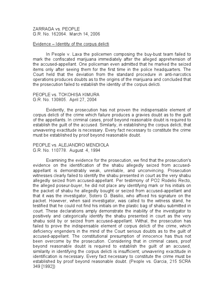 Evidence, Identity of The Corpus Delicti | PDF | Burden Of Proof (Law ...