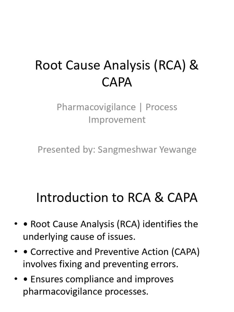Root Cause Analysis (RCA) & (CAPA) in Pharmacovigilance | PDF