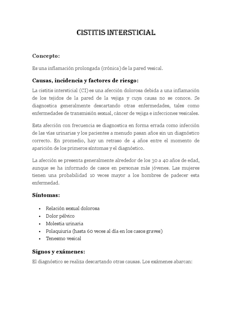 Cistitis Intersticial: Diagnóstico y Tratamiento | PDF | Ciencias de la ...