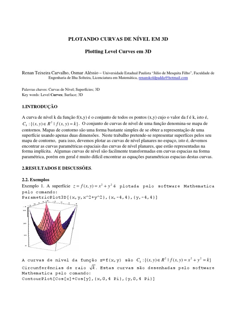 Curvas de Nivel Mathematica | PDF | Curva | Objetos matemáticos