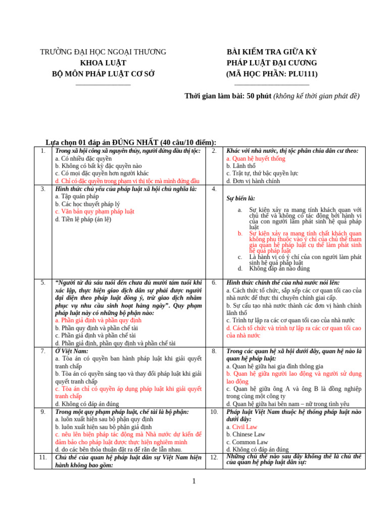 Kiểm Tra Gk Plđc Cô Thư 28520 | PDF