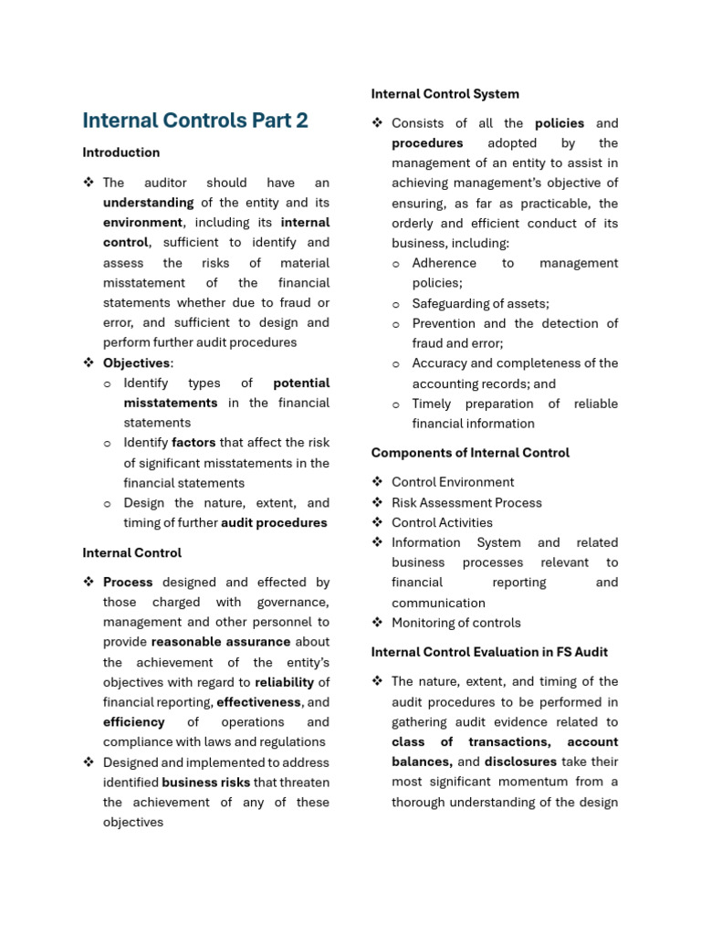 B-AUDT312 Reviewer - Internal Controls Part 2 | PDF | Internal Control ...