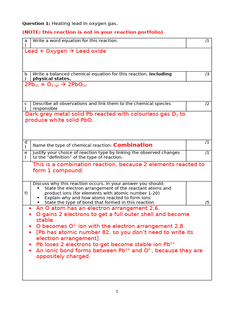 Chemical Reactions Practice Internal Exemplar | PDF | Chemical ...