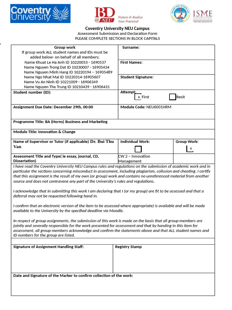CU Assessment Cover Sheet v2 | PDF