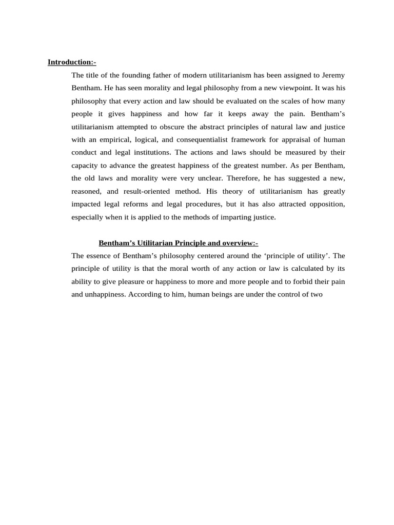 Bentham’s Utilitarian Principle and Overview | PDF | Utilitarianism ...