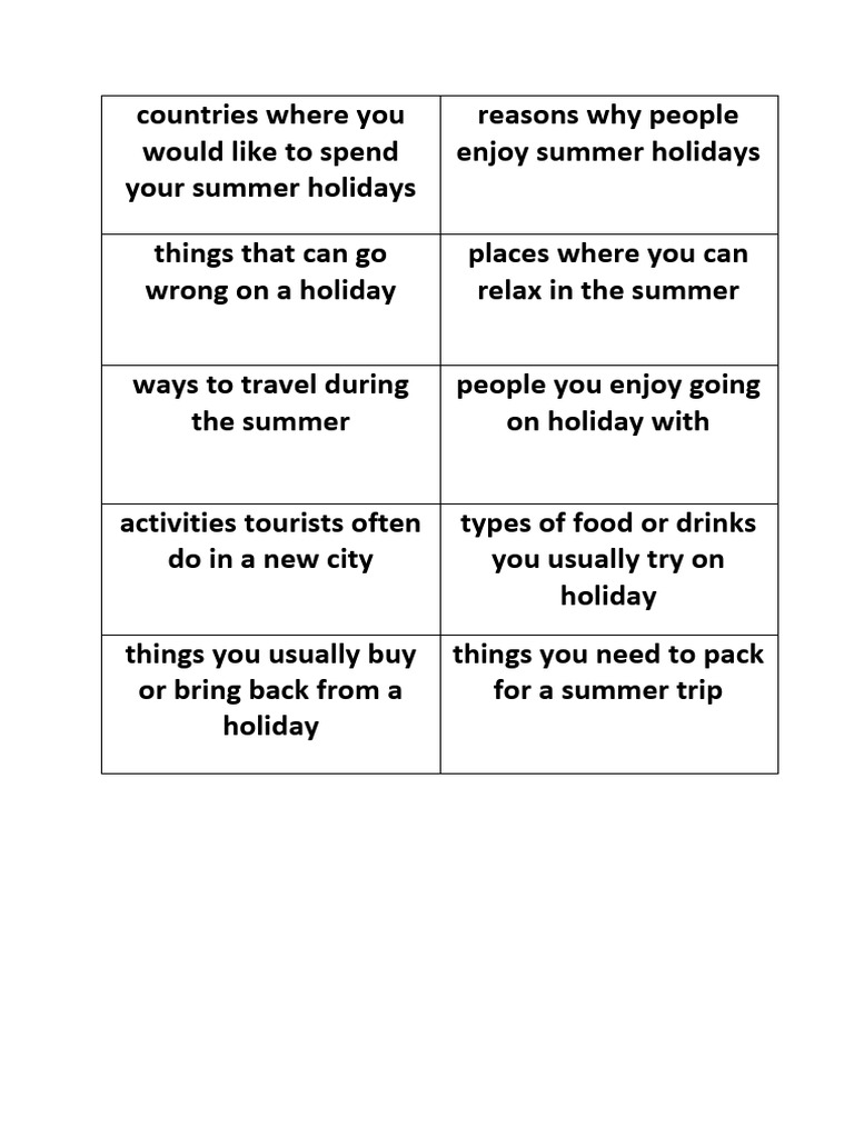 Name Three Game Summer Holidays B1 | PDF