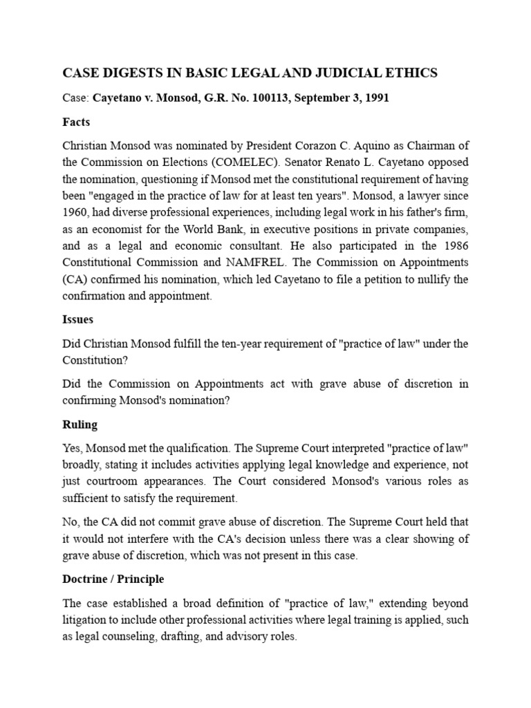 Case Digests in Basic Legal and Judicial Ethics | PDF | Disbarment | Lawyer
