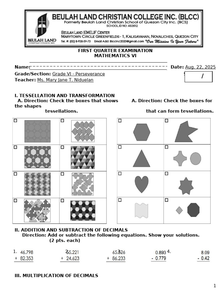 Math-6 1qe | PDF