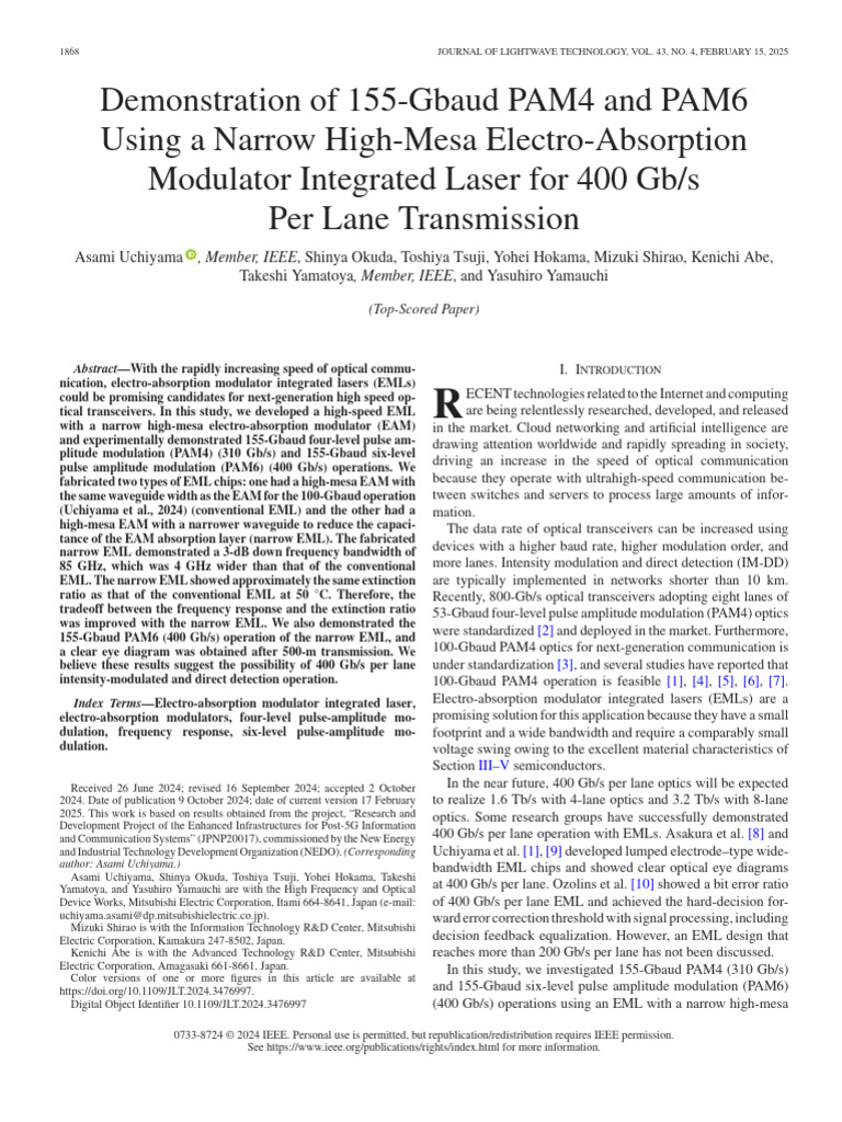 Demonstration of 155-Gbaud PAM4 and PAM6 Using a N_251009_154800 | PDF ...