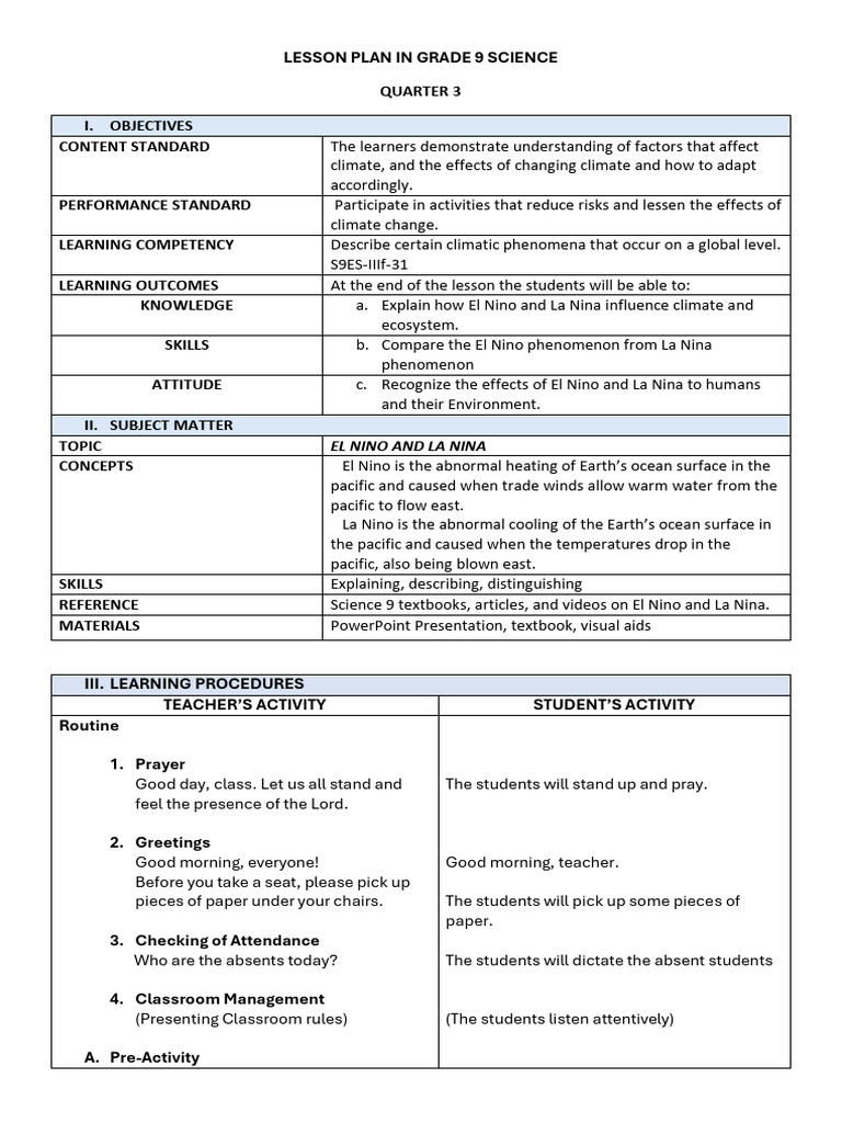Lesson Plan in Grade 9 Science | PDF | Earth Sciences | Meteorology