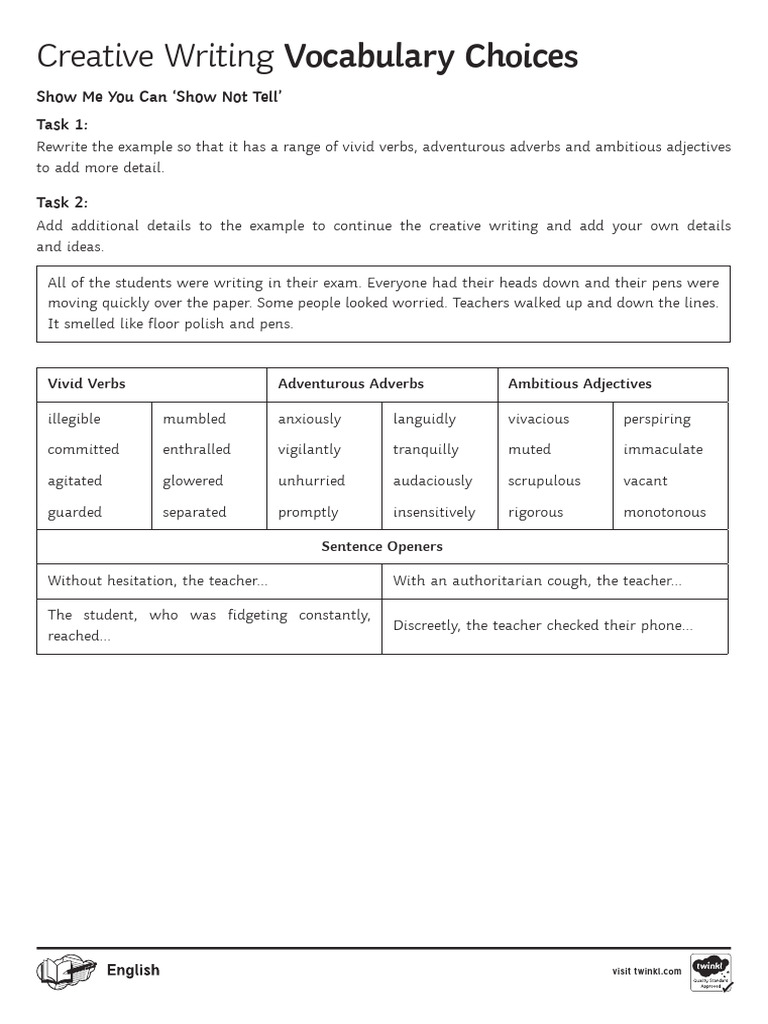 Show Not Tell Activity Sheet Higher Ability Copy | PDF
