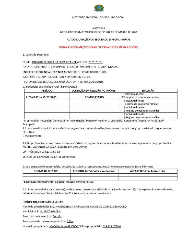 Adenilde Teixeira Da Silva Resende - Autodeclaraçao | PDF | Economias