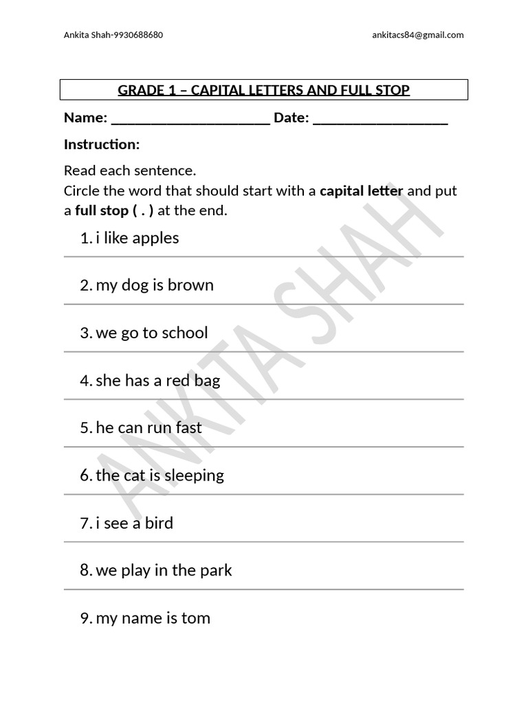 GRADE 1 Grammar Capitalization | PDF