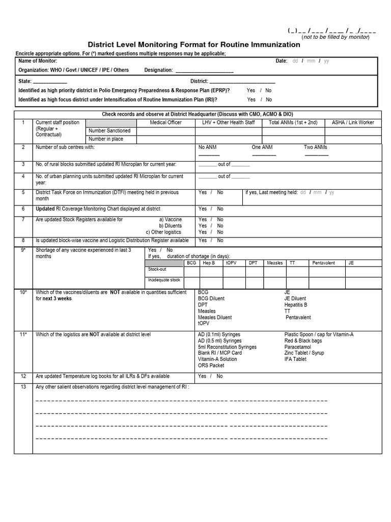 RI District Monitoring Fomat - 2013 | PDF | Medicine | Public Health