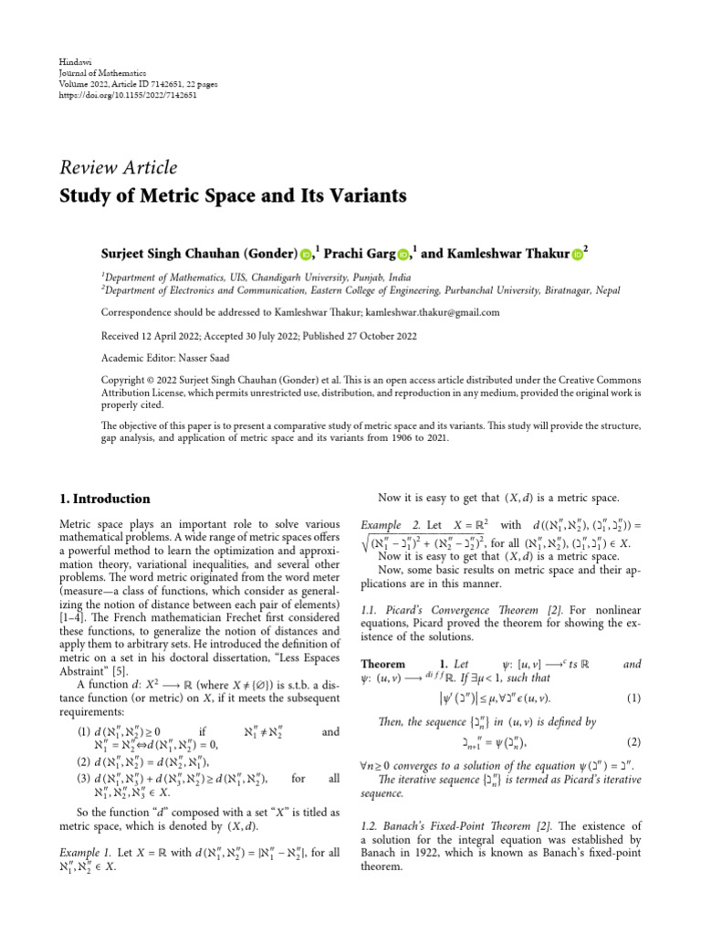 Study of Metric Space and Its Variants | PDF | Banach Space ...