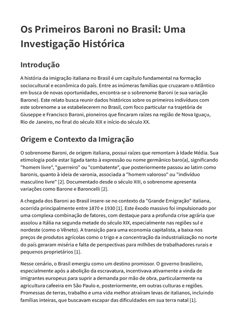 Os Primeiros Baroni No Brasil - Uma Investigação Histórica | PDF ...
