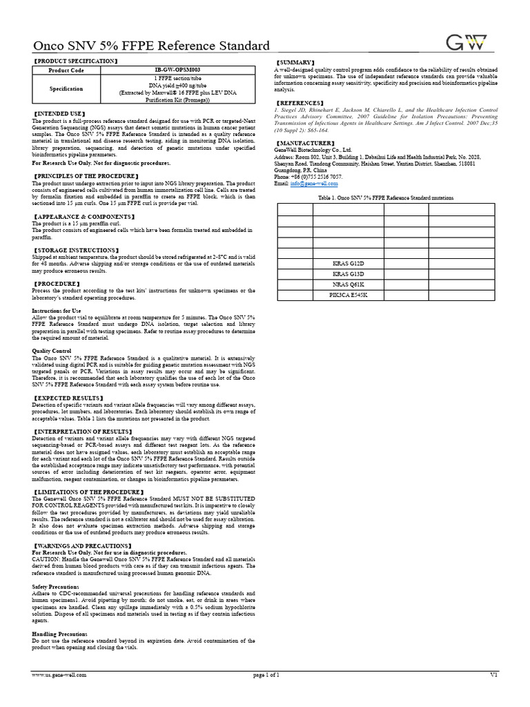 IB GW OPSM003 Package Insert | PDF | Dna Sequencing | Single Nucleotide ...