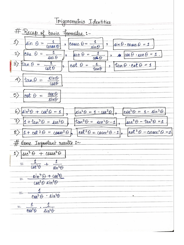 Class 10 - Maths - Trigonometric Identities (Complete) (1) | PDF